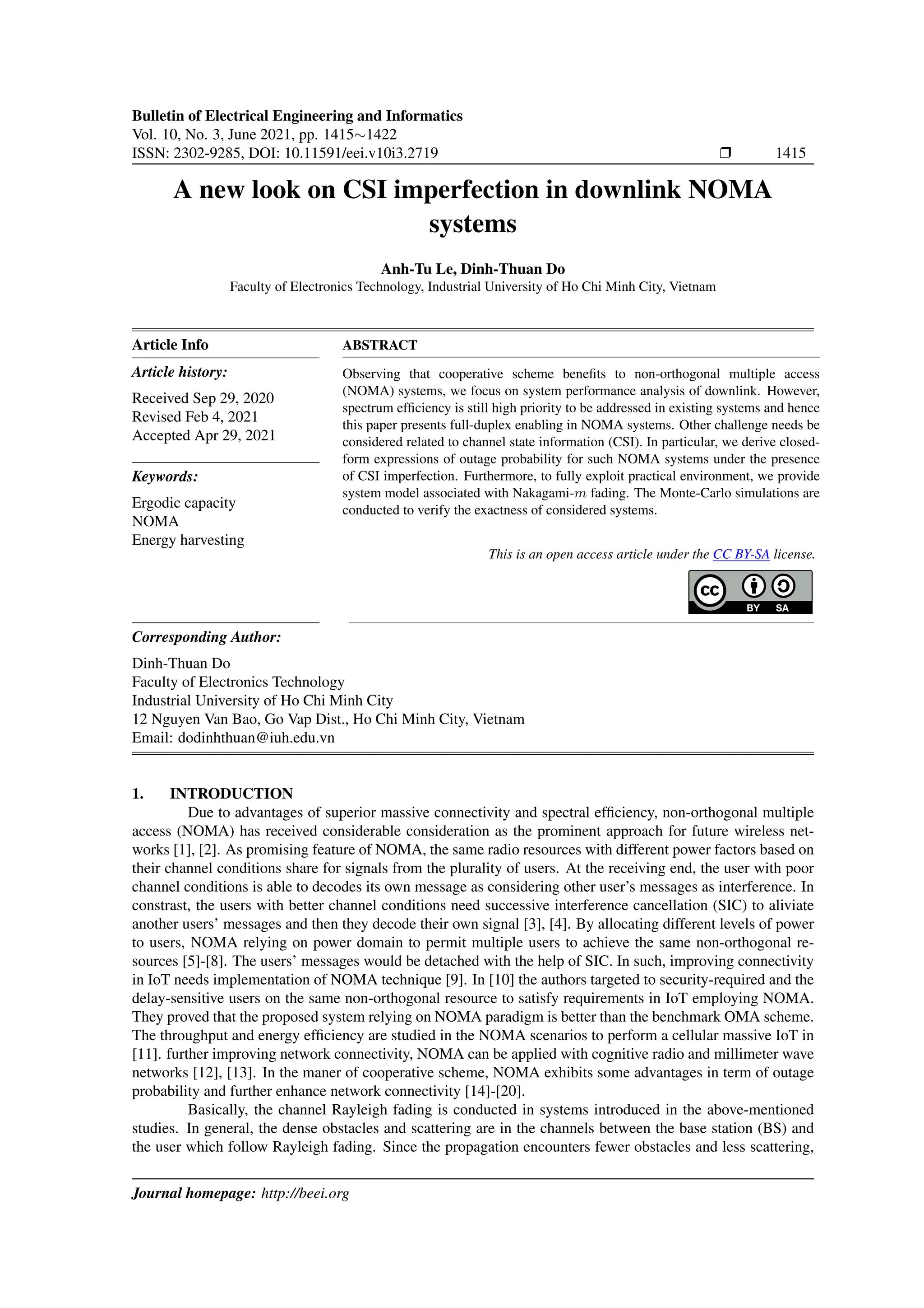A new look on CSI imperfection in downlink NOMA systems | PDF | Computer Networking | Computing