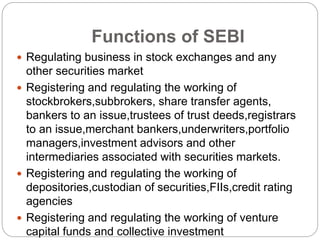 Role of sebi in new issue matket and its functions | PPT