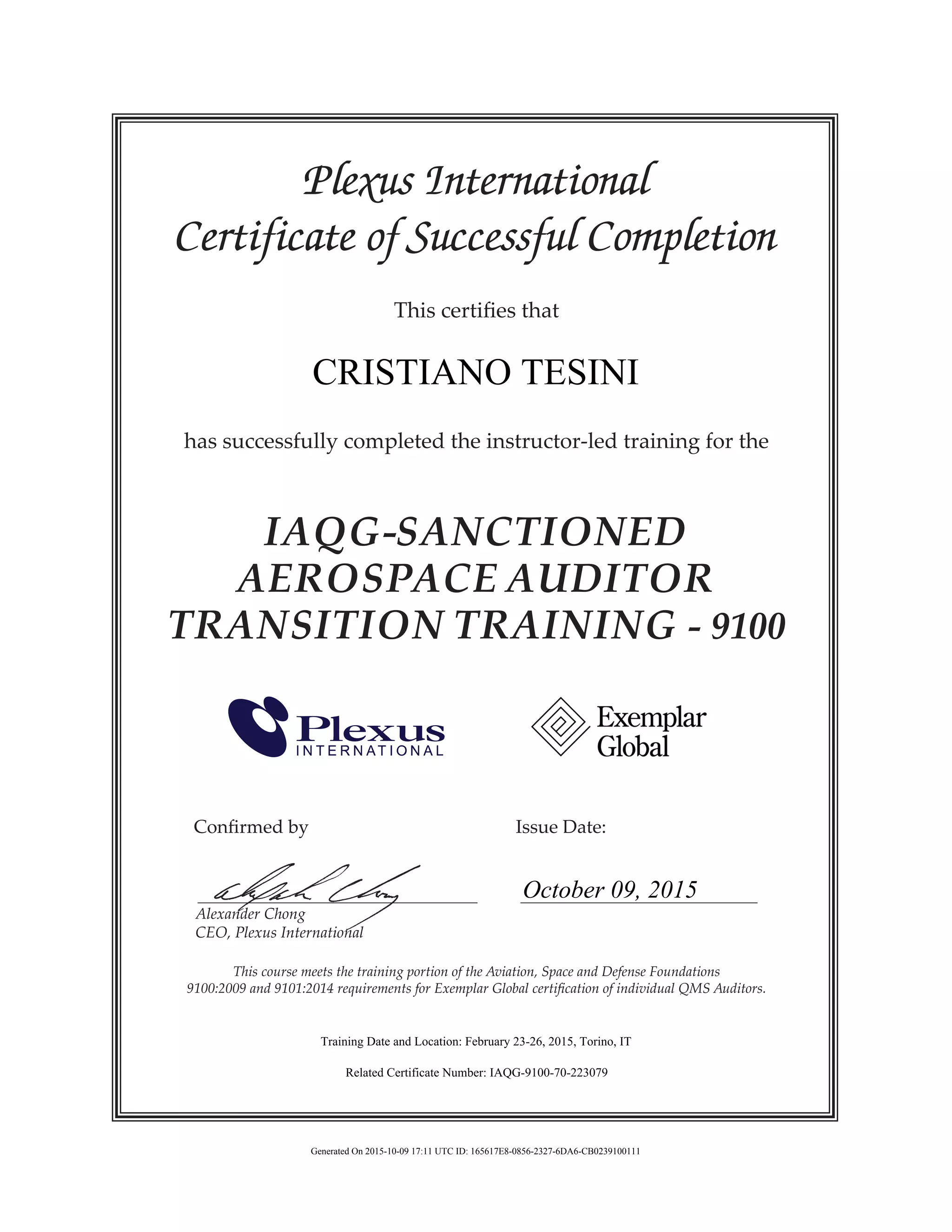 IAQG AATT 9100 Certificate | PDF