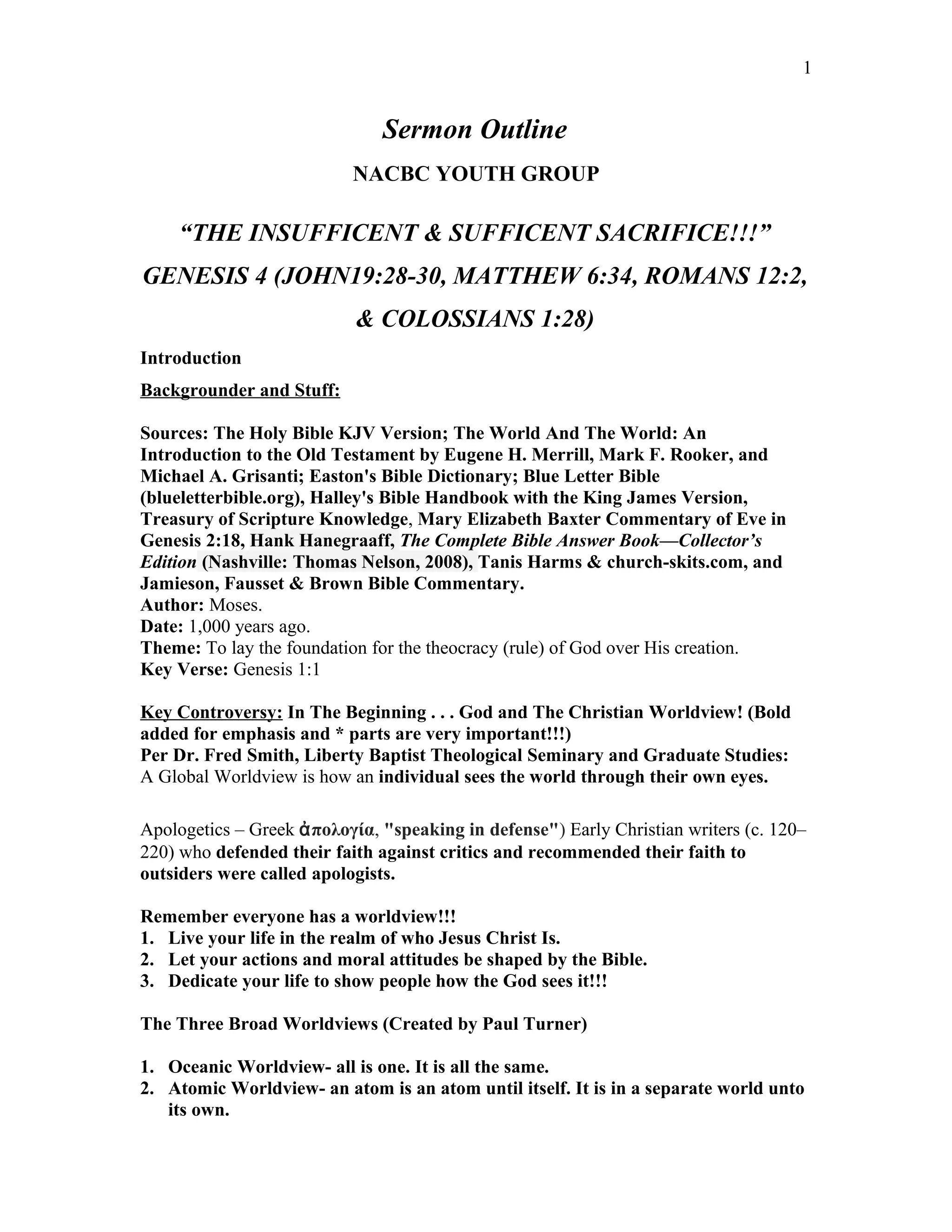 Sermon Outline Genesis 3 NACB | DOC