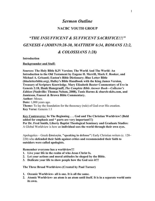 Sermon Outline Genesis 3 NACB | PDF