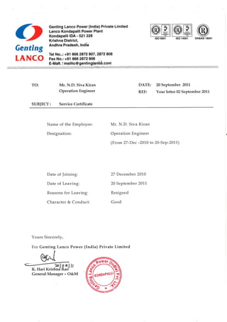 Lanco Service certificate | PDF