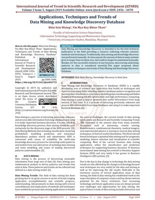 Applications, Techniques and Trends of Data Mining and Knowledge Discovery Database | PDF