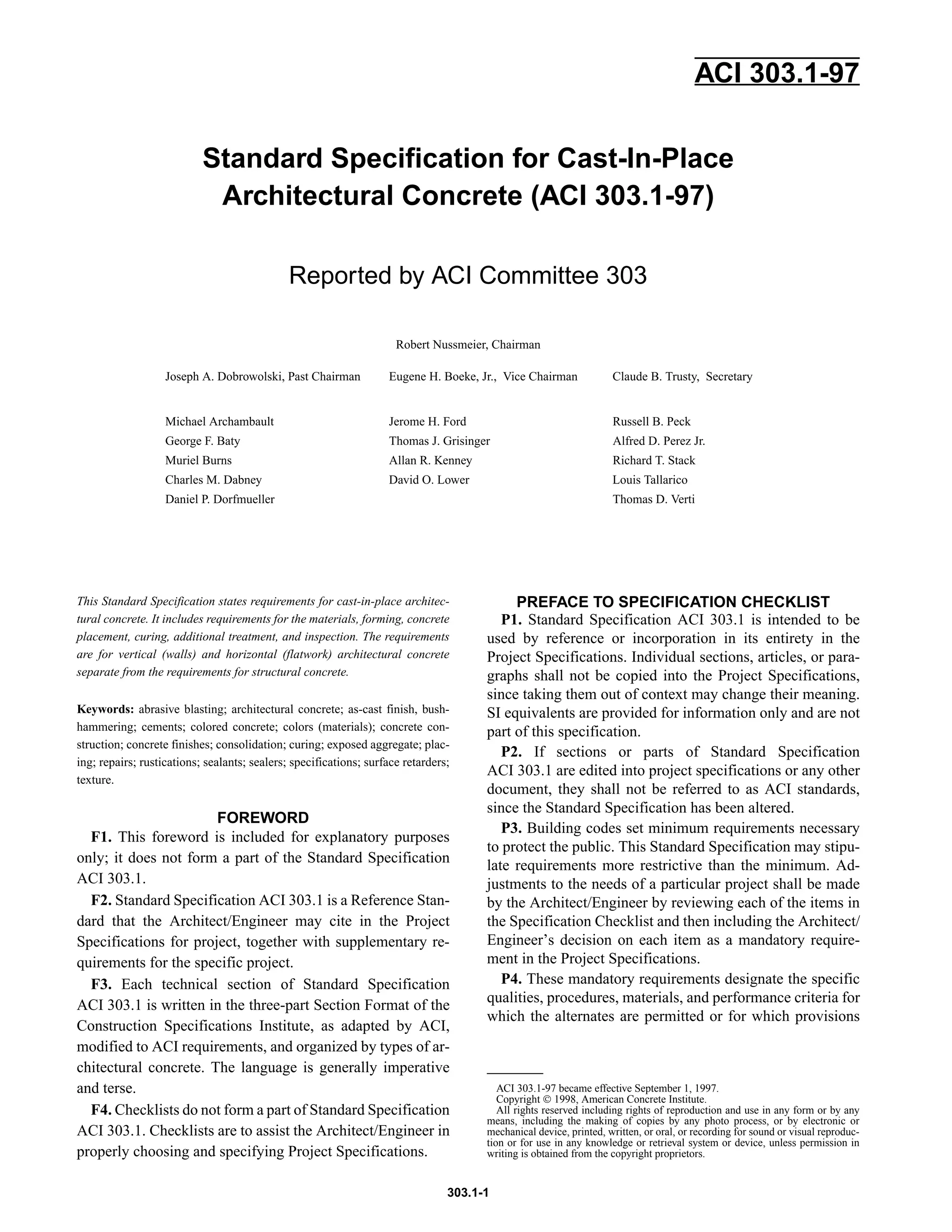 303.1 97 standard specification for-cast-in-place architec | PDF