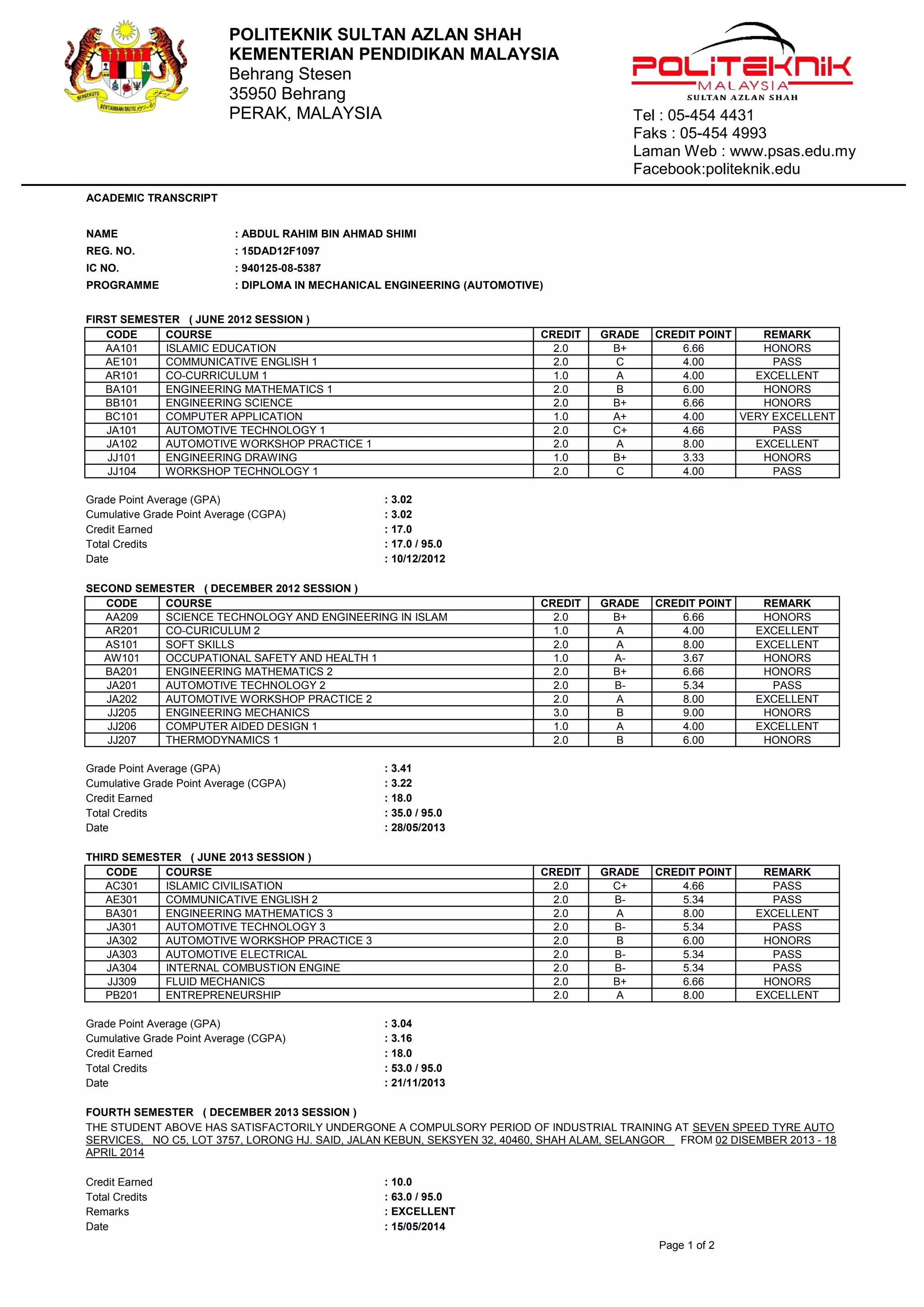 Transkrip Abdul Rahim | PDF