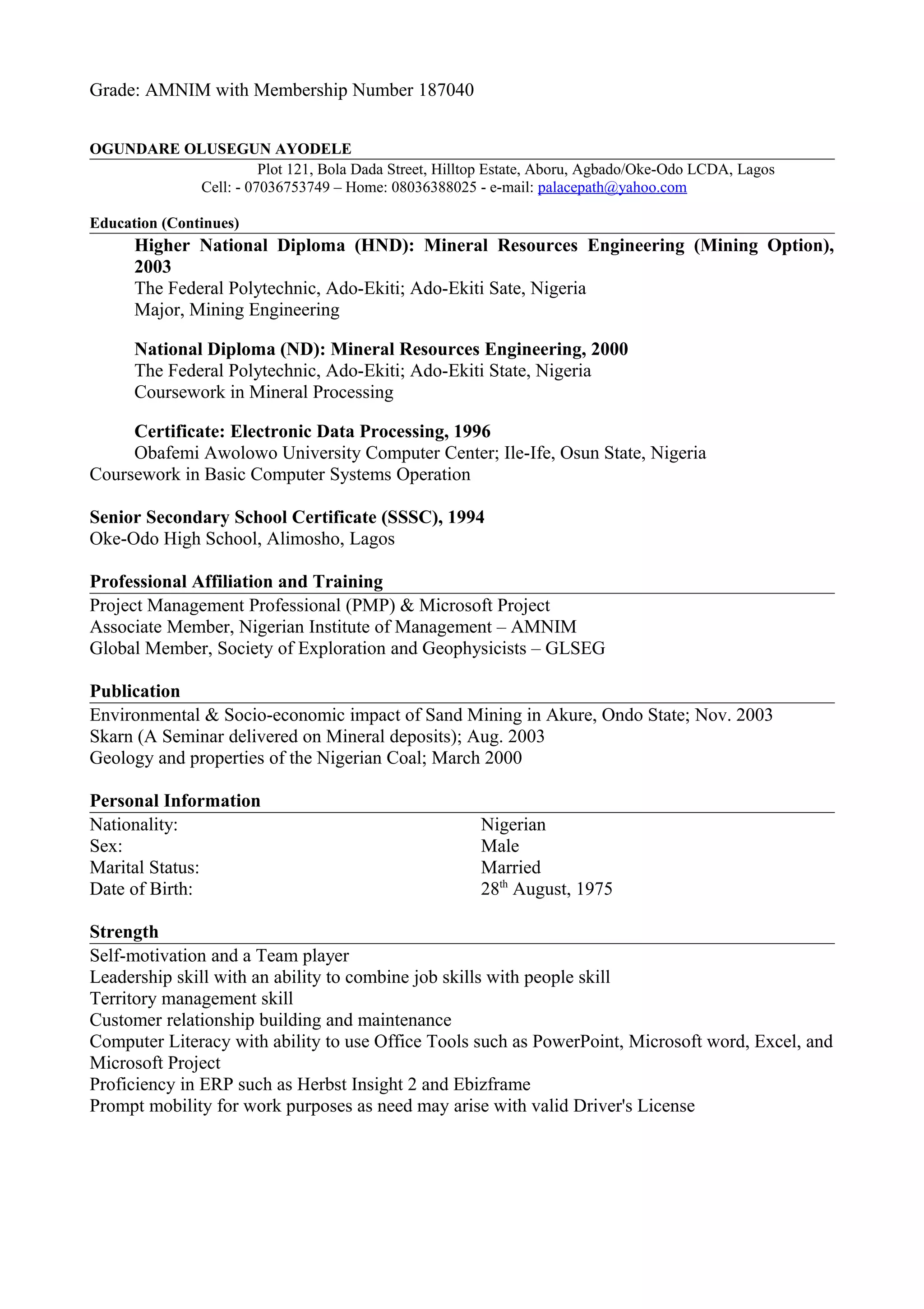 Ogundare Olusegun's CV | DOC