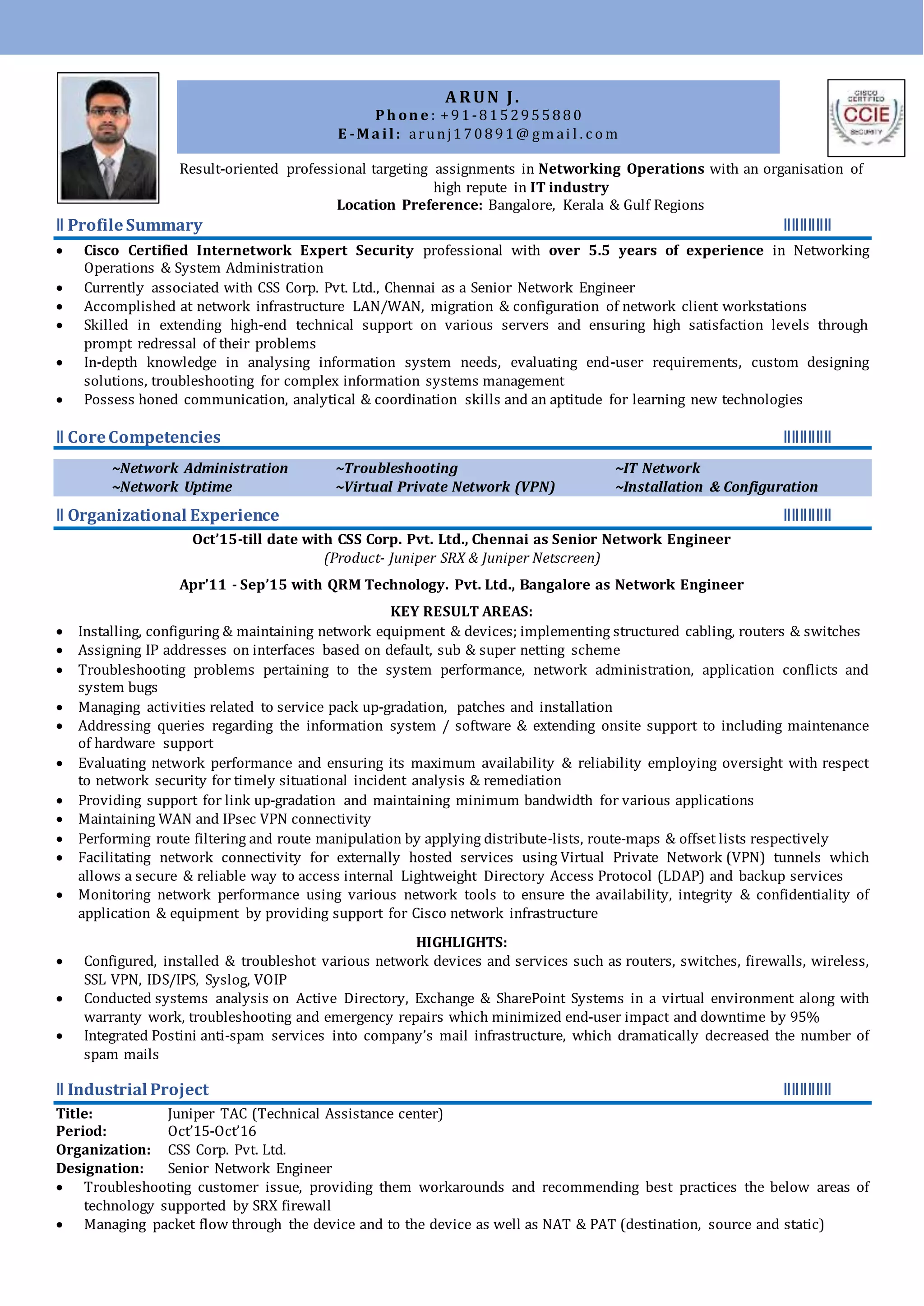 Arun Resume 2017 | DOCX