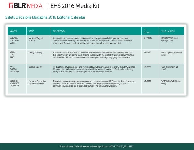 2016 Media Kit for BLR's Environmental, Health & Safety