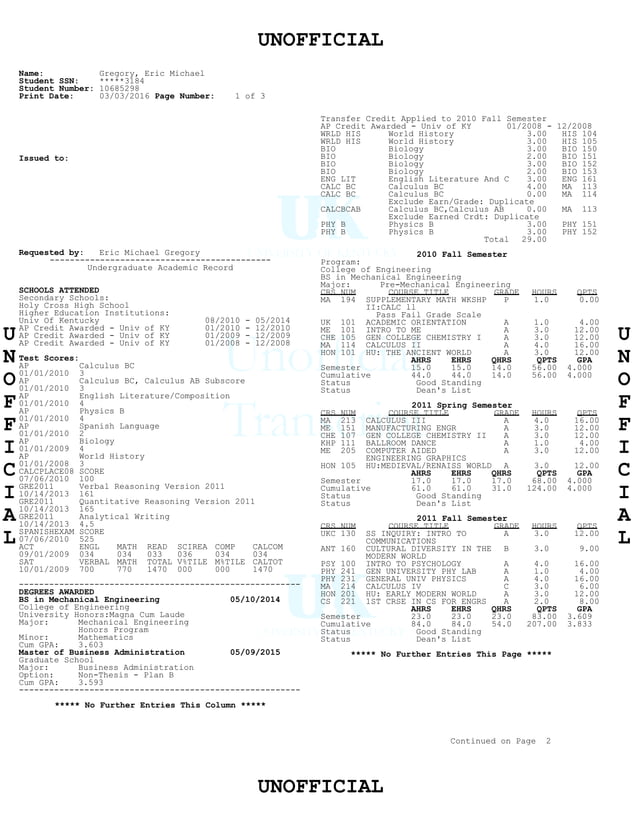 Collegiate Transcript | PDF | Undergraduate Education | College Education