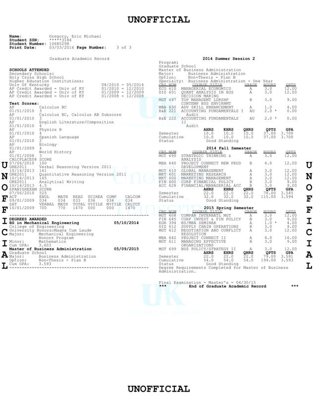 Collegiate Transcript | PDF | Undergraduate Education | College Education
