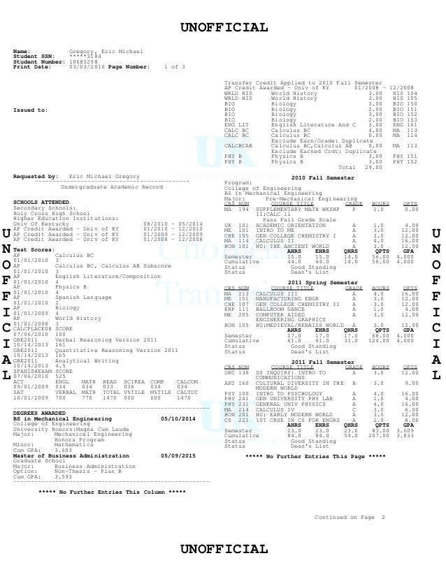 Collegiate Transcript