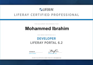 Mohammed Ibrahim - Liferay Inc - Training Certificate V5Y0XA8NIQRLVS9 | PPT