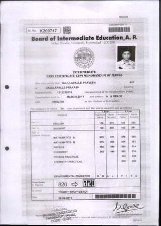 Intermediate Mark Sheet | PDF
