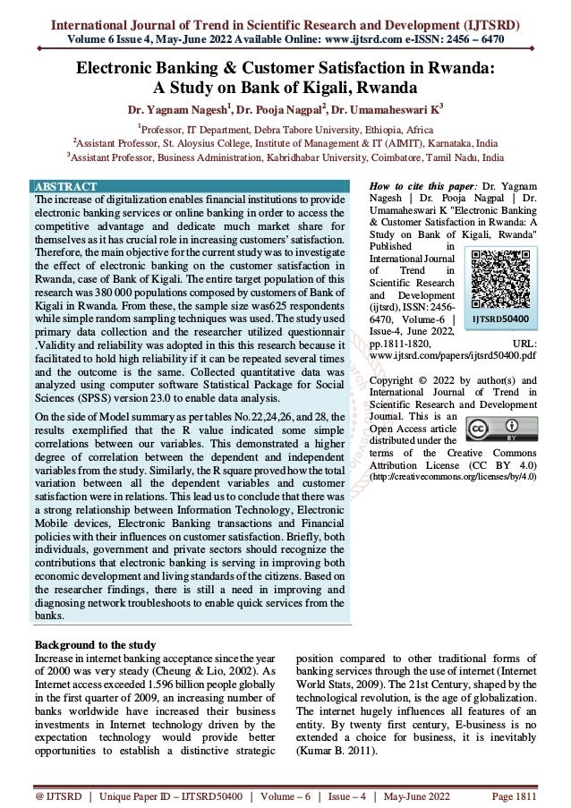 Electronic Banking and Customer Satisfaction in Rwanda A Study on Bank ...