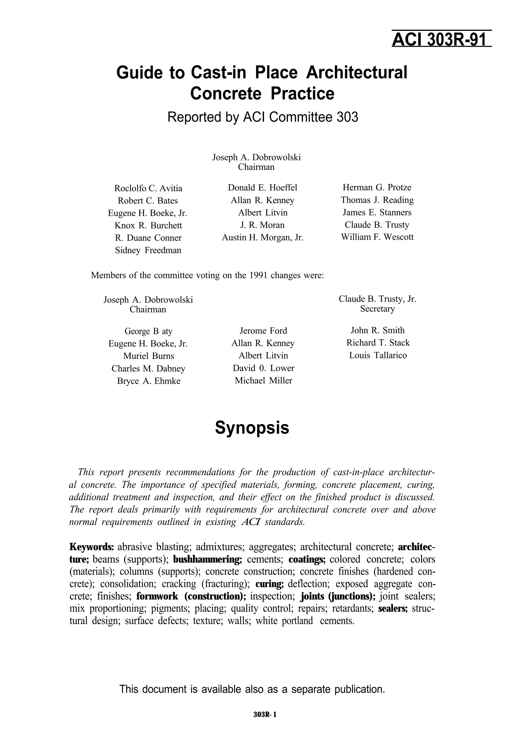 303 r 91 - guide to cast-in place architectural concrete prac | PDF