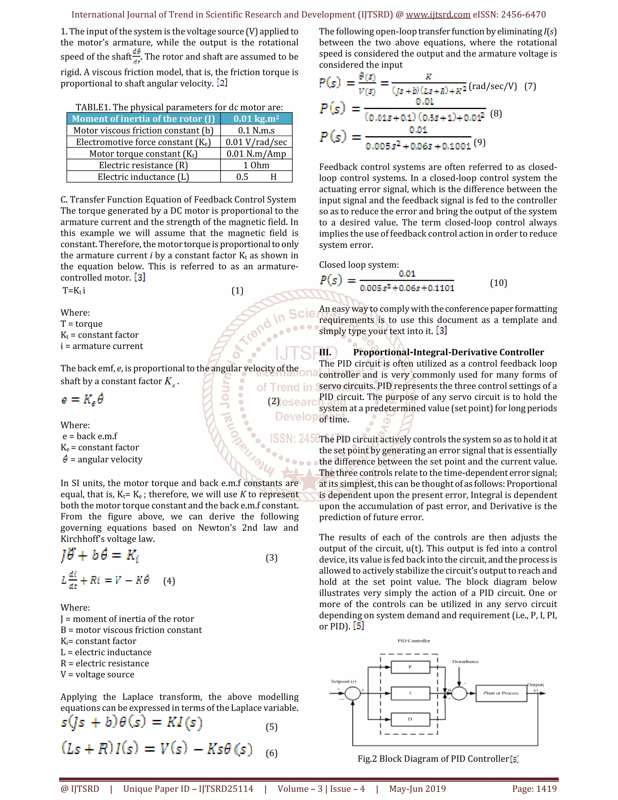 Simulation Dc Motor Speed Control System By Using Pid Controller Pdf