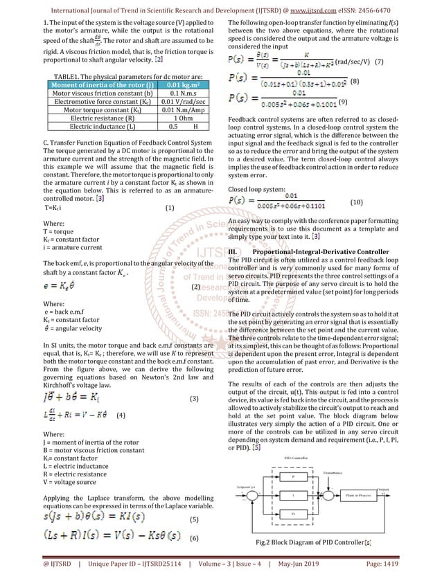 Simulation DC Motor Speed Control System by using PID Controller | PDF