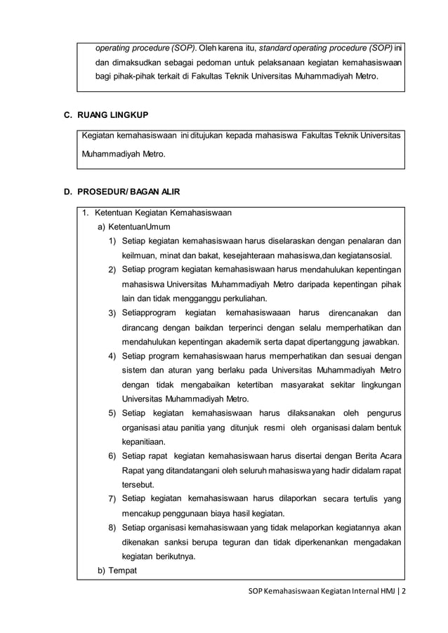 303 sop kemahasiswaan kegiatan internal hmj ft um metro | DOCX