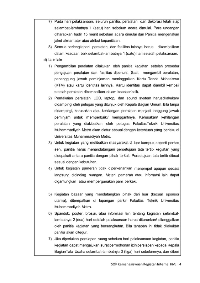 303 sop kemahasiswaan kegiatan internal hmj ft um metro | DOCX