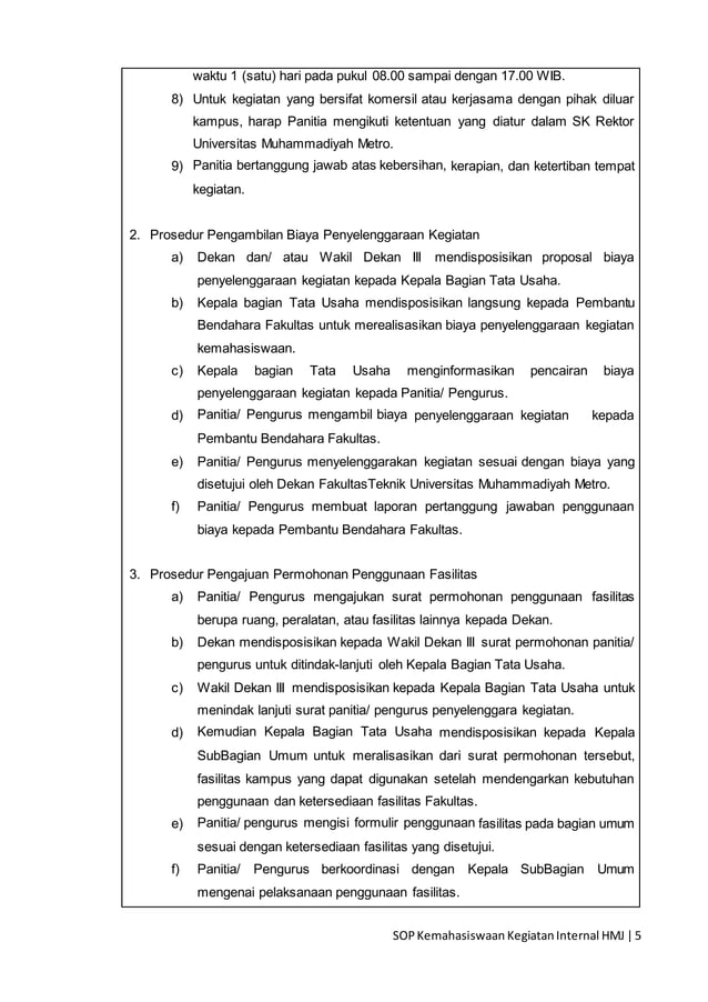 303 sop kemahasiswaan kegiatan internal hmj ft um metro | DOCX