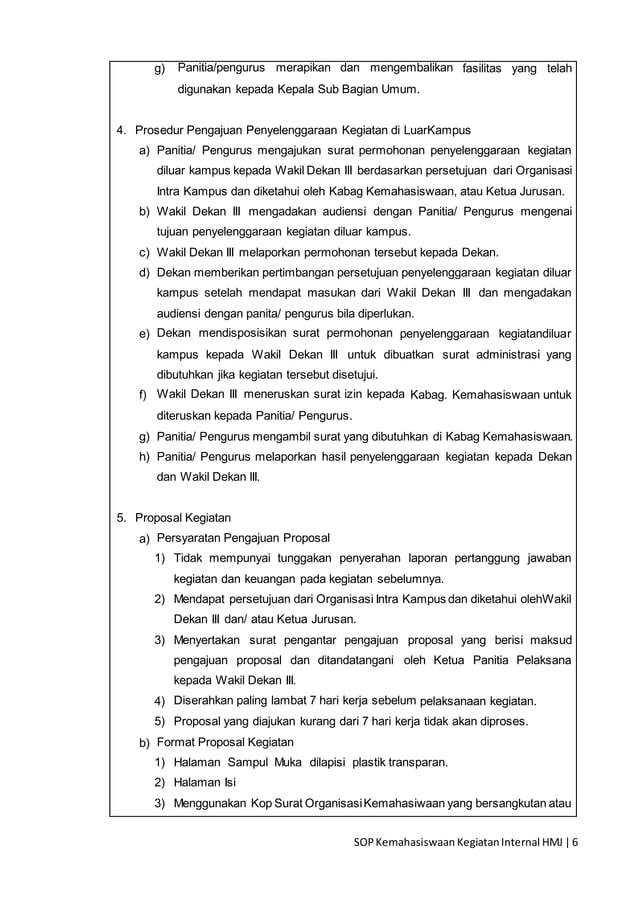 303 sop kemahasiswaan kegiatan internal hmj ft um metro | DOCX