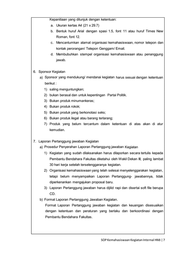 303 sop kemahasiswaan kegiatan internal hmj ft um metro | DOCX