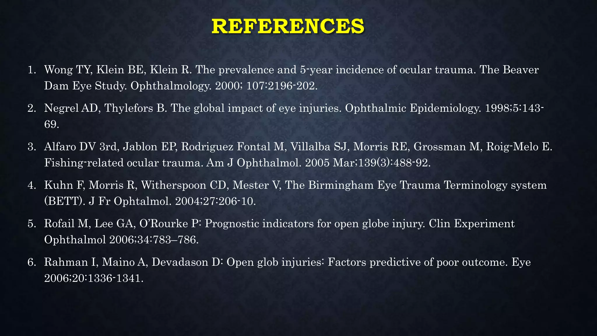 The Birmingham Eye Trauma Terminology : Suggestions For Re-Inforcement ...