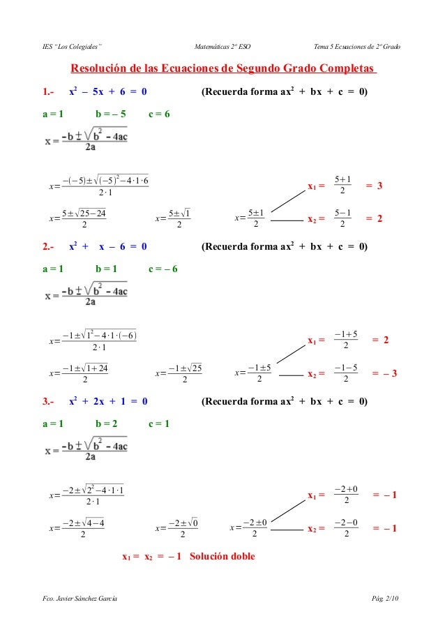Ejercicios de ecuaciones Cuadráticas resueltos.