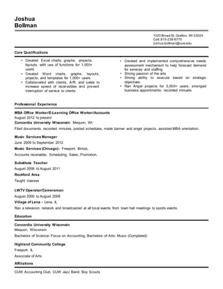 Josh Bollman Resume-- | DOCX | Business Administration | Business