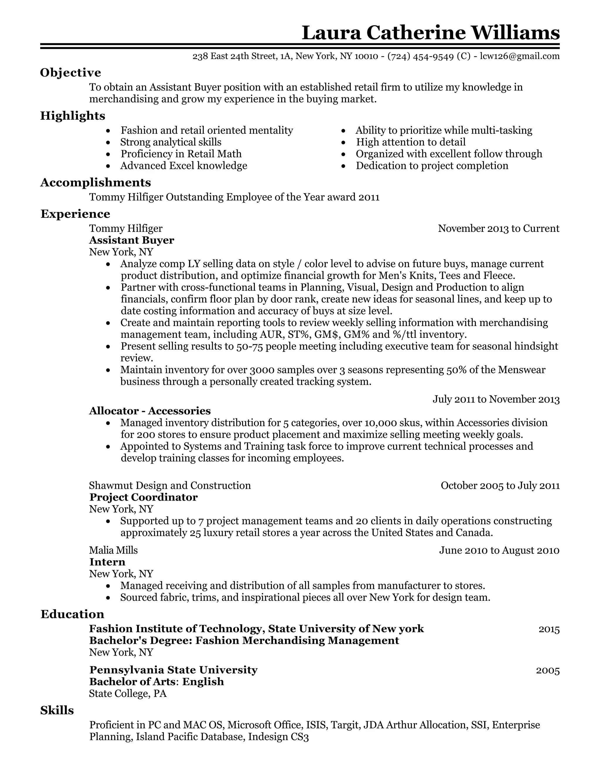 Laura Williams Resume-6 | PDF | Apparel Industry | Industries