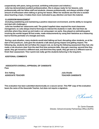 Ahadie, Julia - Practicum II Summative Evaluation | PDF | Educational ...