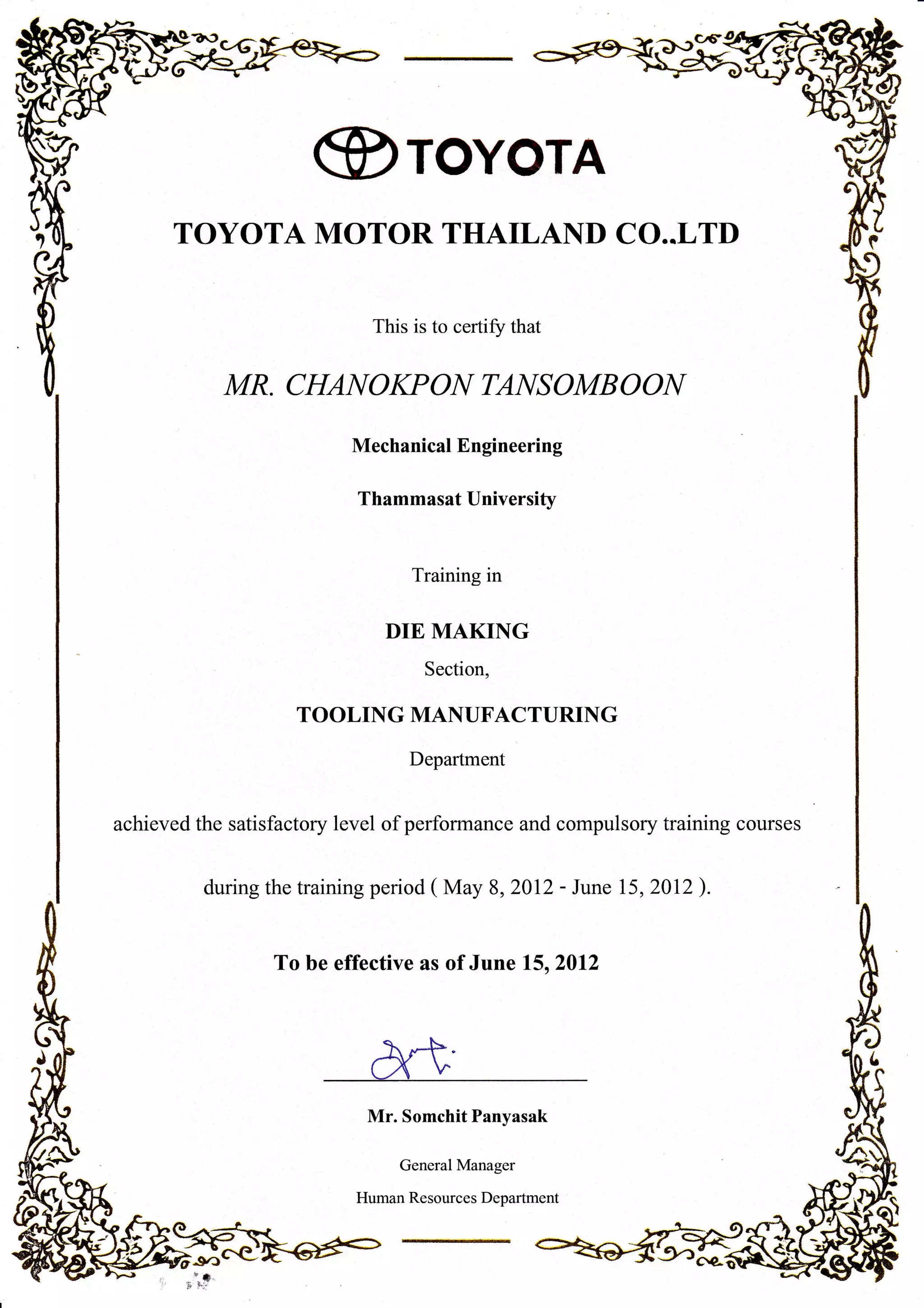 Toyota Certificate | PDF