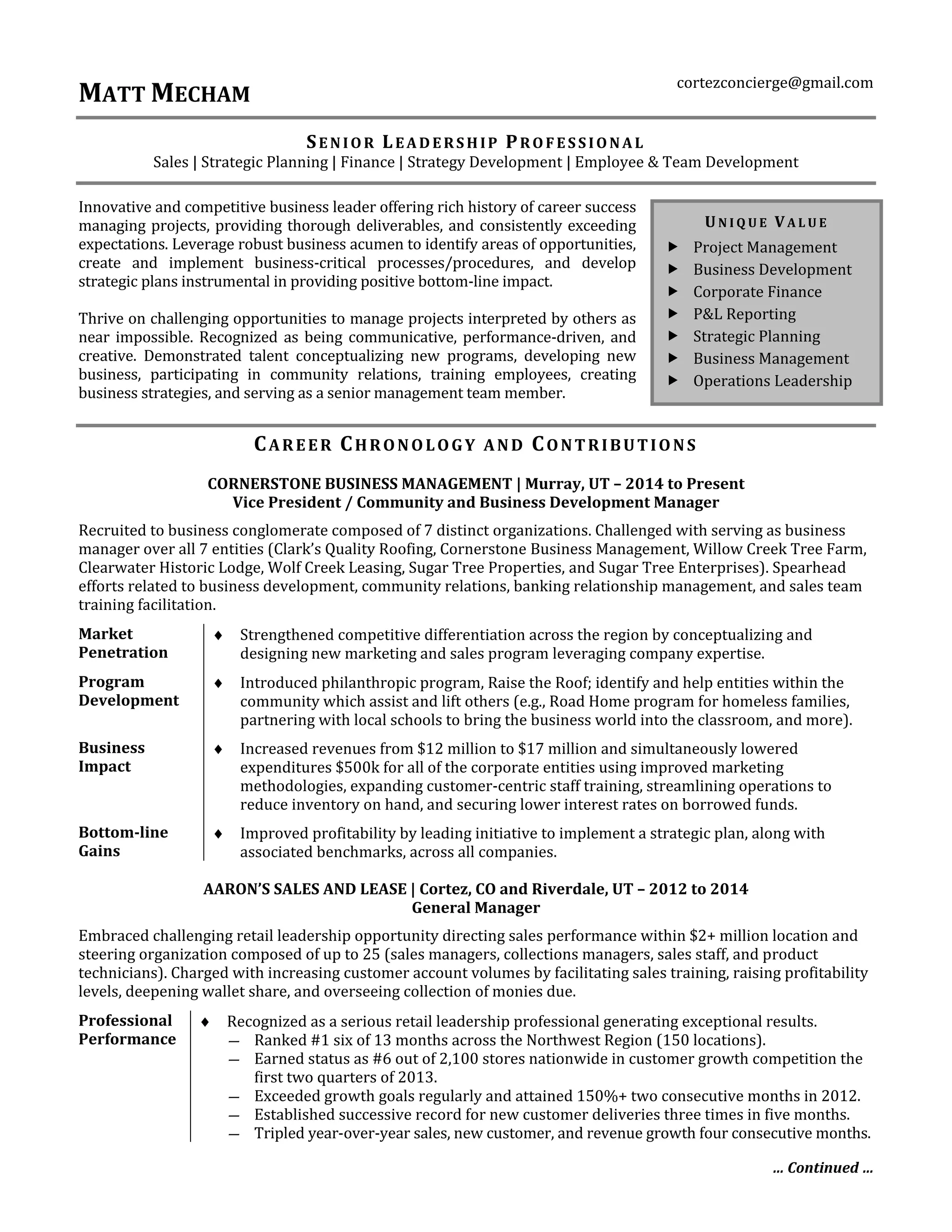 MECHAM-MATT-RESUME-FINAL | PDF | Sales | Business