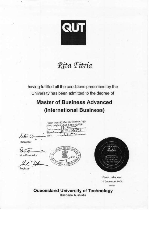 Certificate QUT