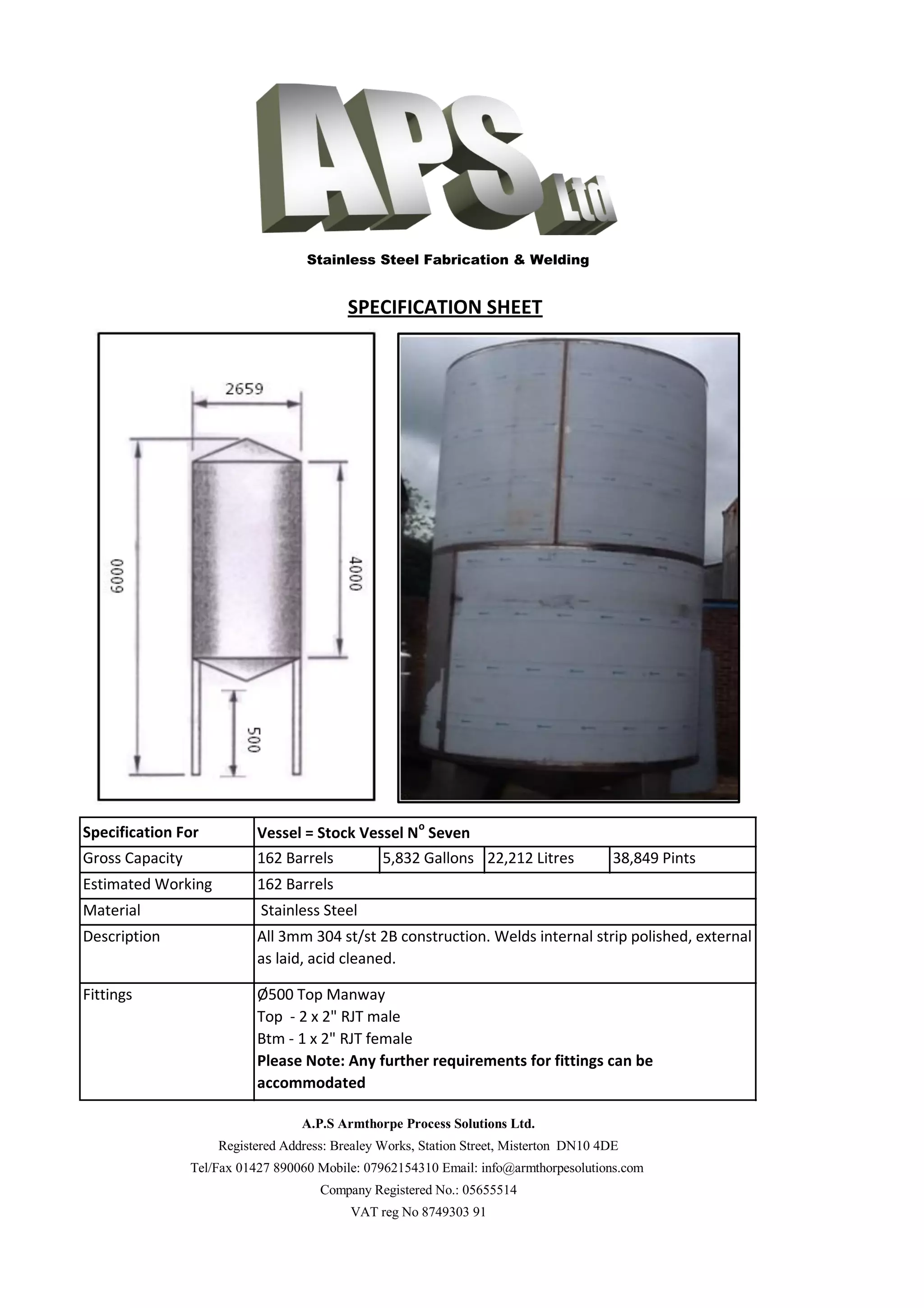 Spec Sheet - stock vessel 7 | PDF
