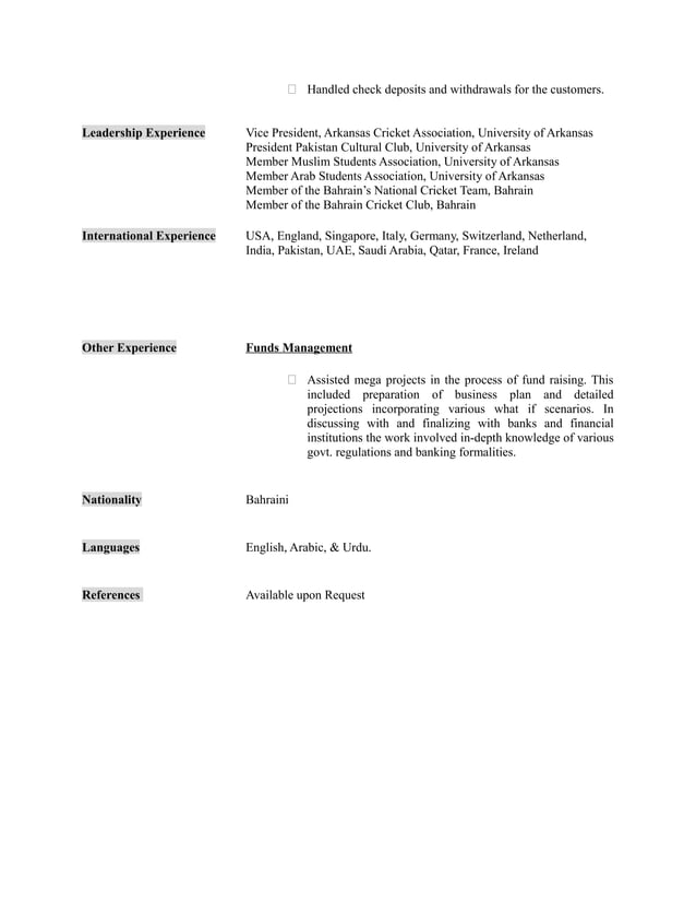 Resume-Fahad Sadeq-CV | RTF | Business Accounting & Finance | Business