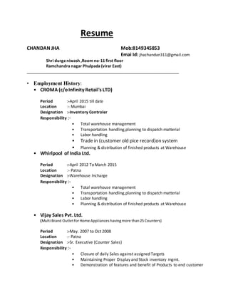 Chandan Jha resume | PDF