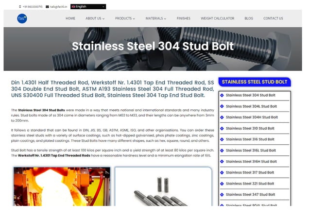 Stainless Steel 304 Stud Bolt | UNS S30400 Fasteners - fas10 | PDF
