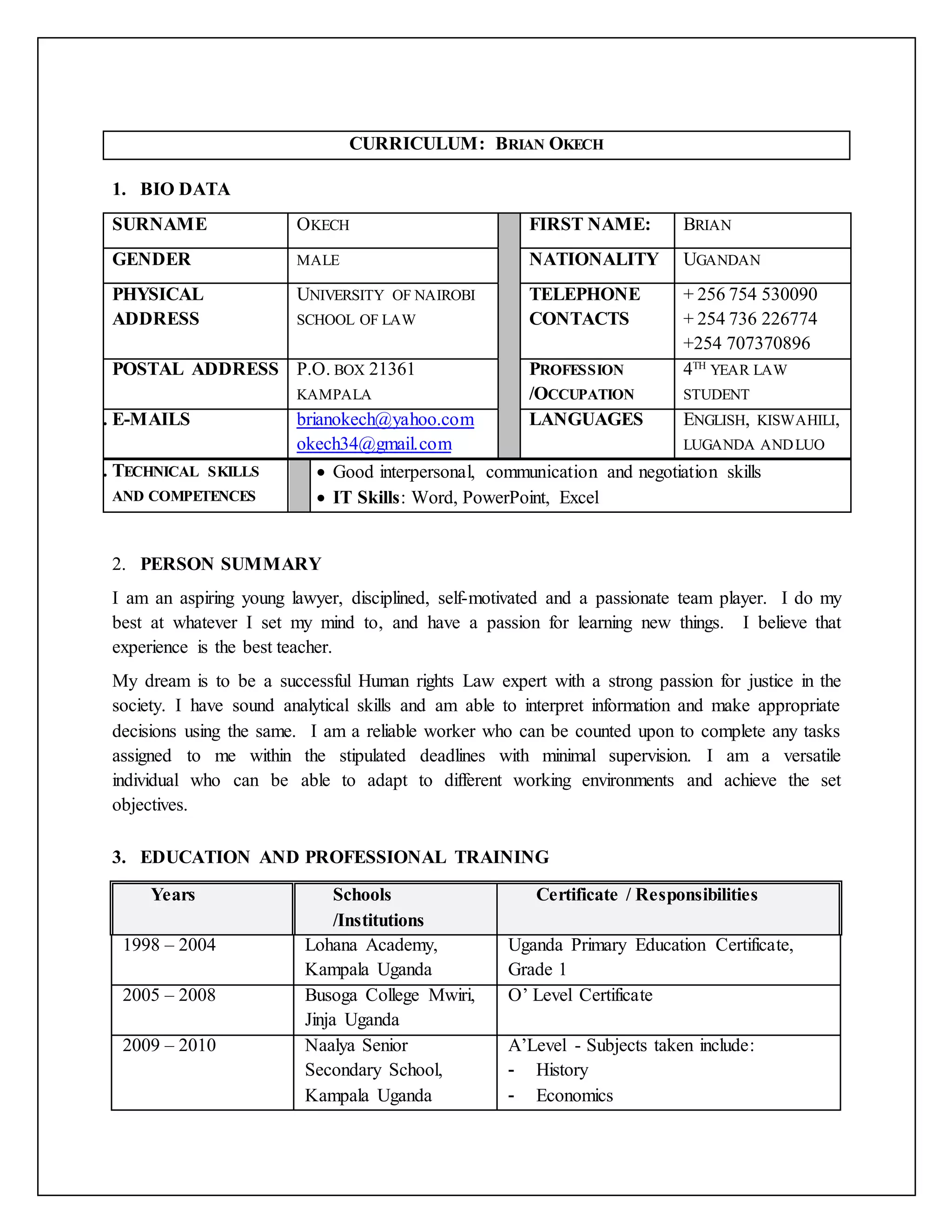 CV - Brian Okech March 2014 | PDF | Free Download