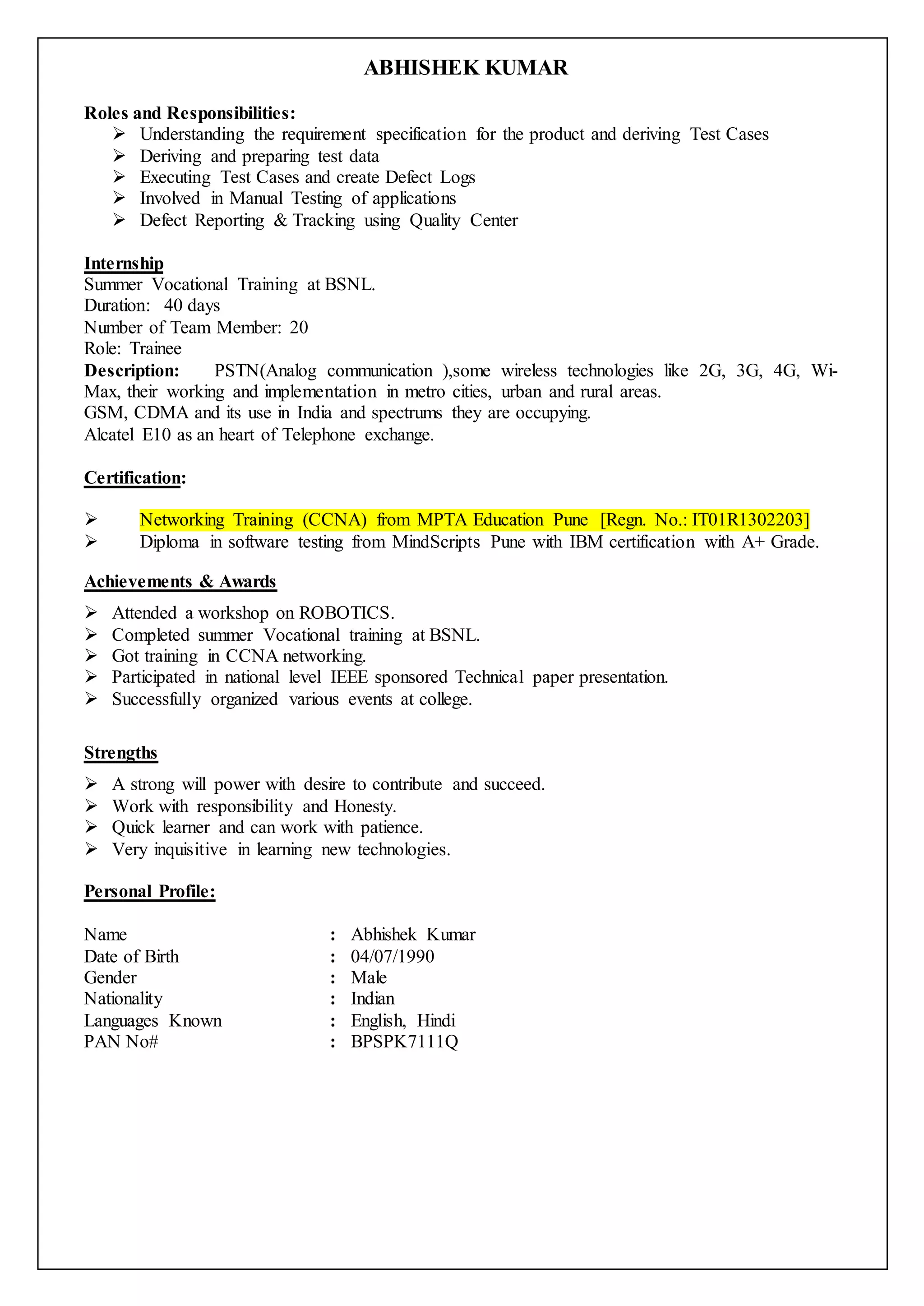 Abhishek resume _Telecom | DOCX | Computer Networking | Computing