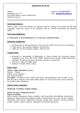 Abhishek resume _Telecom | DOCX | Computer Networking | Computing