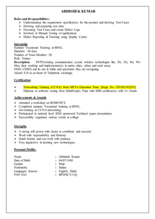 Abhishek resume _Telecom | DOCX | Computer Networking | Computing