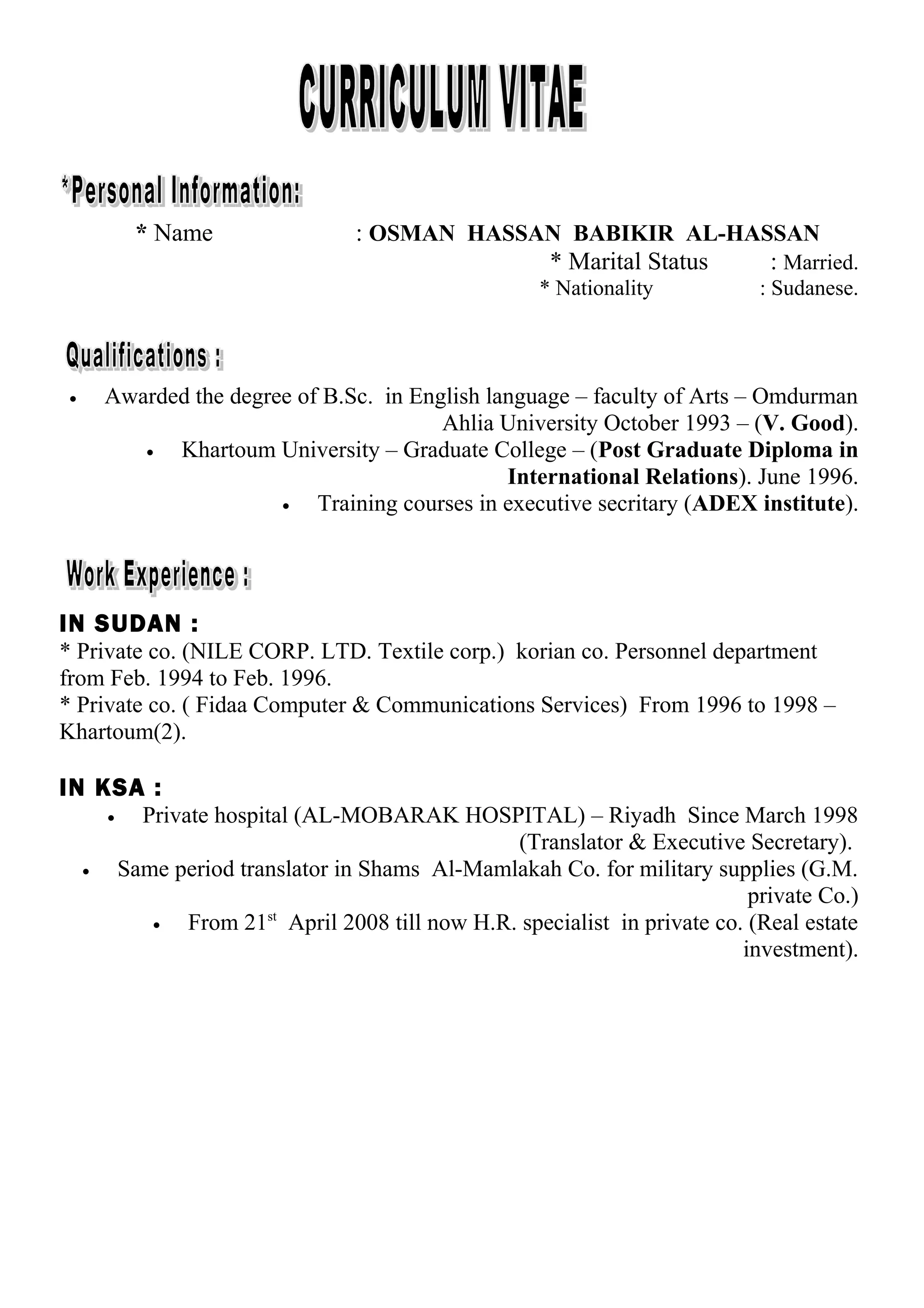 PRIVATE C.V. OSMAN | DOC