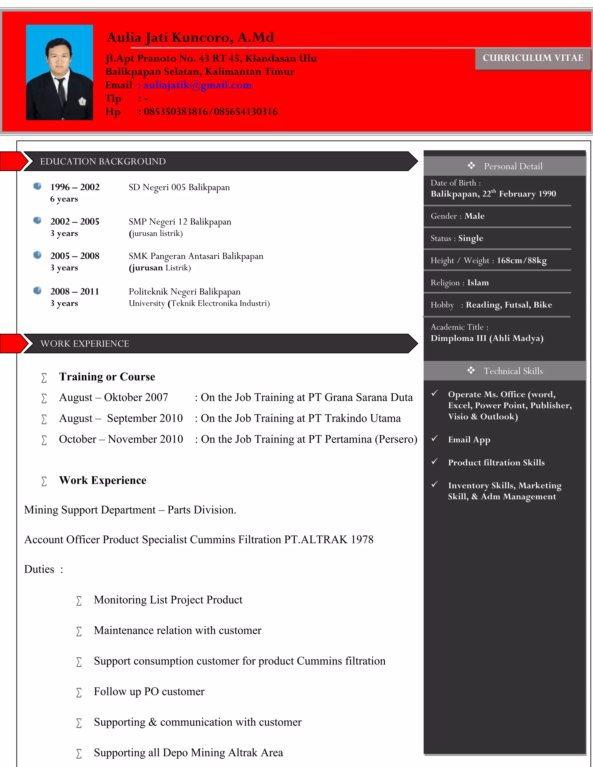 CV aulia jati kuncoro | PDF