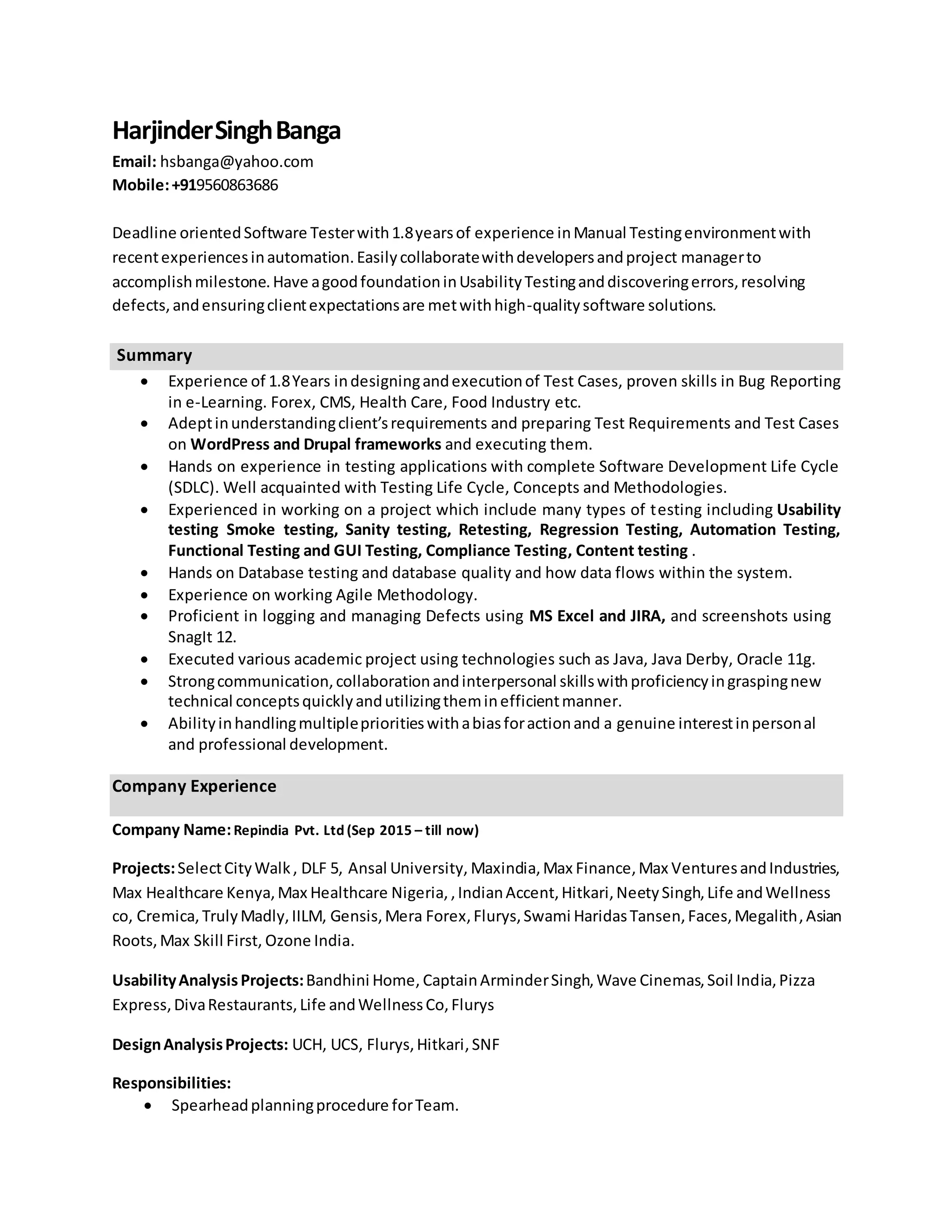 Harjinder Singh Banga - Resume | DOCX