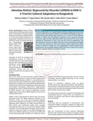 Attention Deficit Hyperactivity Disorder ADHD in DSM 5 A Trial for Cultural Adaptation in ...