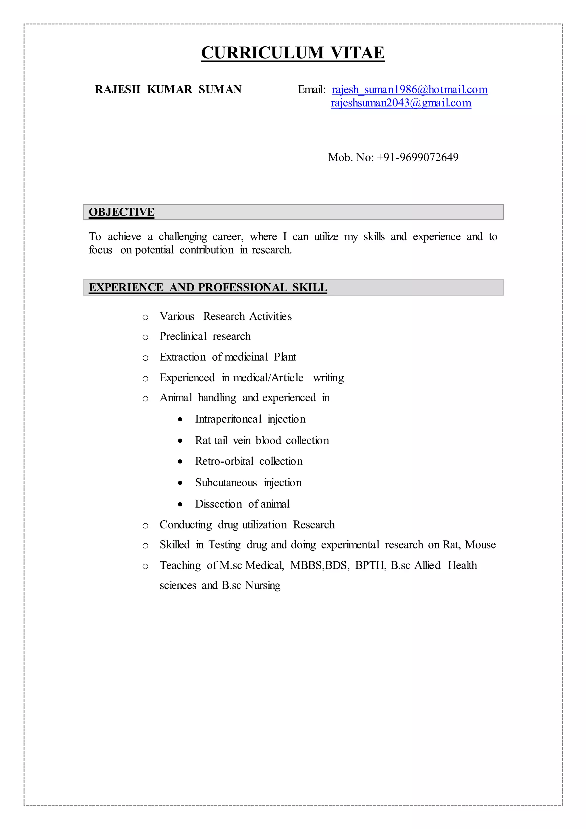 Rajesh kumar suman( CV) | PDF