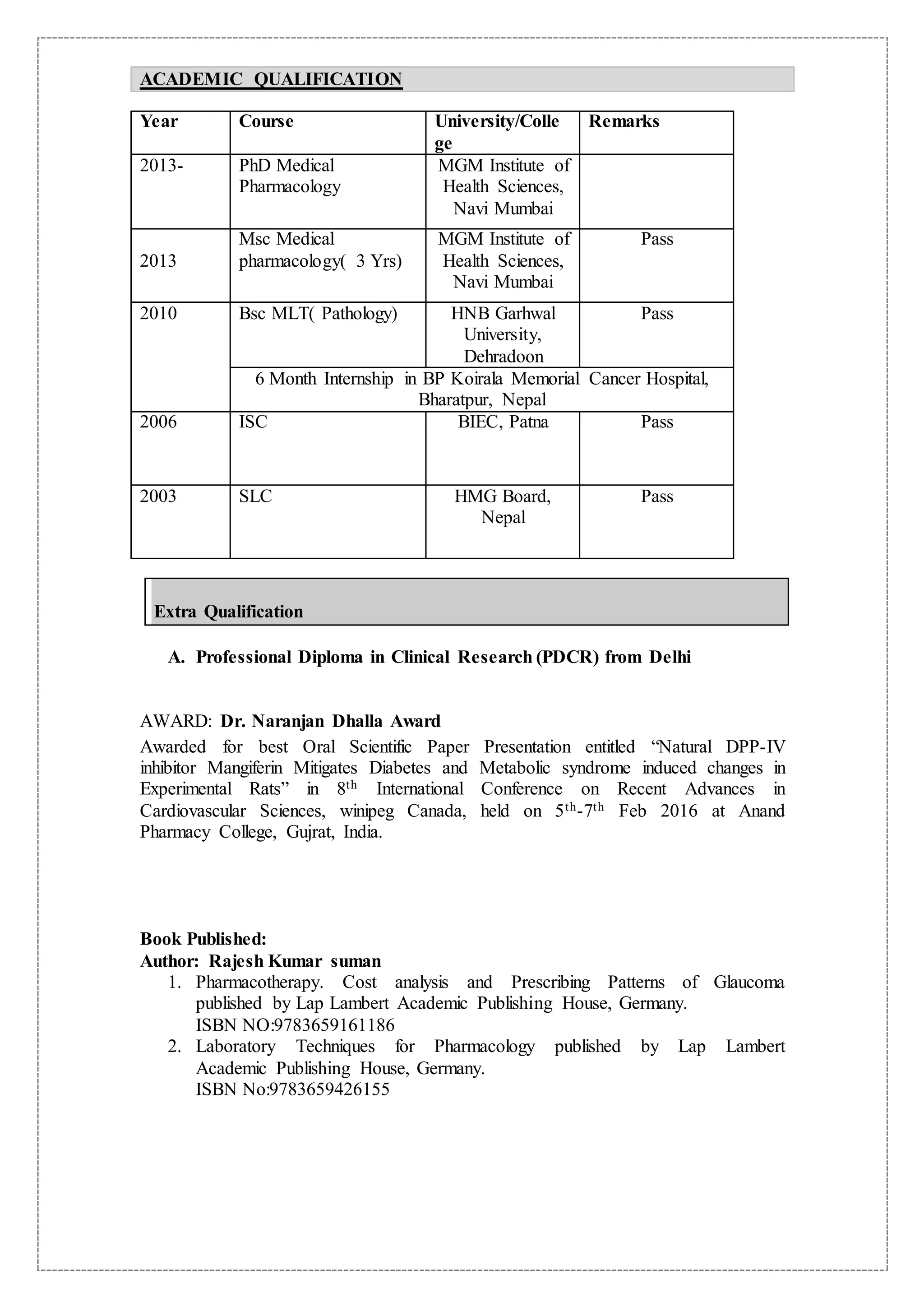 Rajesh kumar suman( CV) | PDF