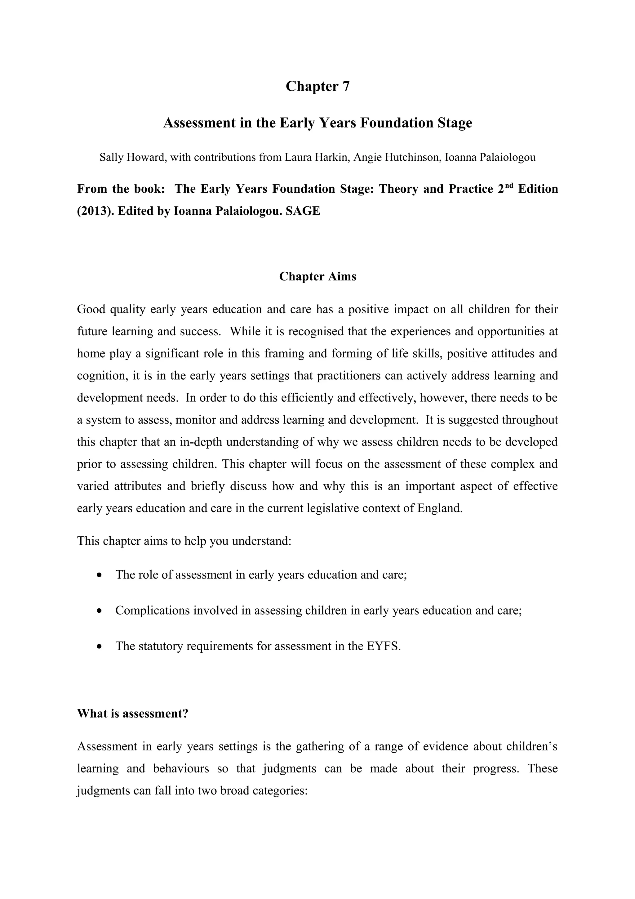 Ch7 Assessment in the EYFS SH AH LH final | DOC