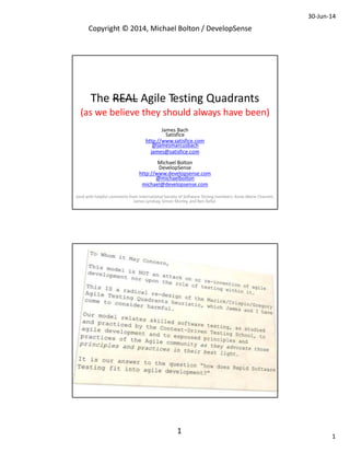 'The Real Agile Testing Quadrants' with Michael Bolton | PDF